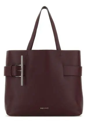 Alexander McQueen Tyrian Leather T-bar Shopping Handbag - Purple
