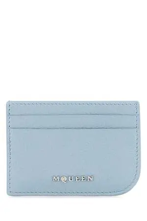 Alexander McQueen Leather Card Holder 10 Cm X 7 Cm With Silver-tone Hardware - Light Blue