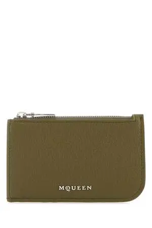 Alexander McQueen Leather Card Holder 12 Cm X 8 Cm With Silver Metal Finishing - Green