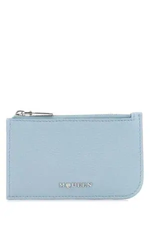 Alexander McQueen Leather Card Holder With Silver-tone Hardware 12 Cm X 8 Cm - Light Blue