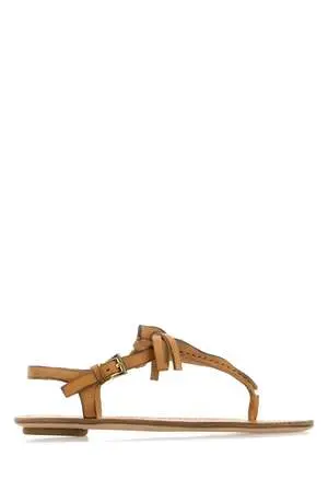 Prada Leather Thong Sandals - Camel