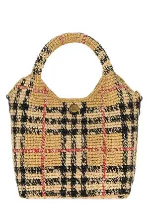 Burberry Raffia Margate Handbag With Antiqued Golden Metal Hardware, 20cm X 23cm X 11cm - Checked