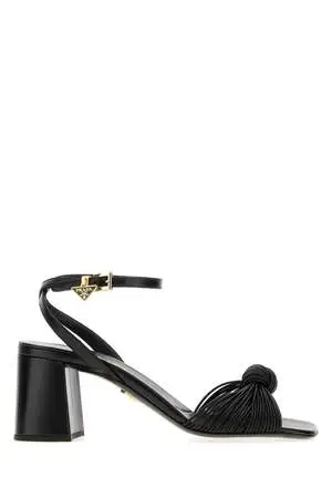 Prada Leather Heel Sandals With 7 Cm Heel - Black
