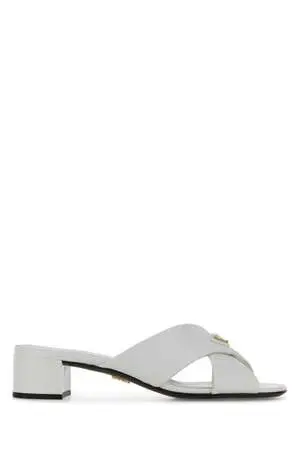 Prada Leather Flat Sandals With 3.5 Cm Heel - White