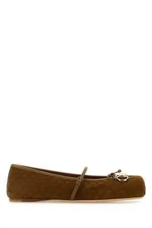 Gucci GUCCI Biscuit Suede Ballerinas Camel