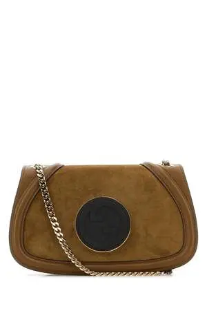 Gucci Suede And Leather Shoulder Handbag With Golden Metal Hardware, 26.5 Cm X 16.5 Cm X 8.5 Cm - Brown