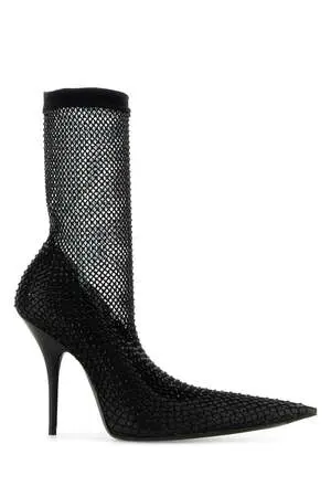 Balenciaga Avenue Ankle Boots In Nappa Leather And Mesh With Rhinestone Embellishment - Black