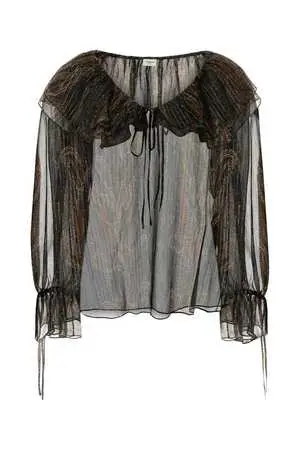 Saint Laurent Metallic Paisley Print Silk Blend Blouse