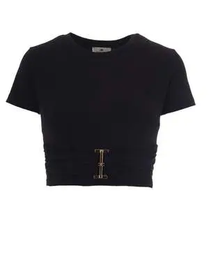 Elisabetta Franchi Ruched Fitted Short-sleeve Crop Top