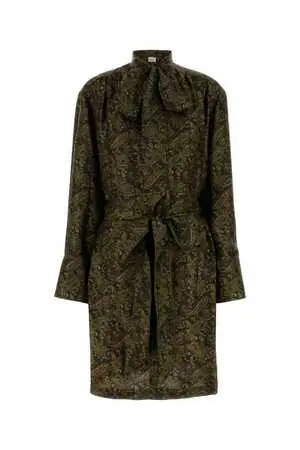 Saint Laurent Silk Dress With Tie Detail - Printed