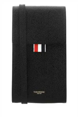Thom Browne Leather Phone Holder, 11 Cm X 20 Cm X 2.5 Cm, Adjustable Shoulder Strap - Black