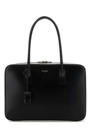 Saint Laurent Leather Day Bag With Suede Lining And Golden Hardware