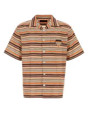 Prada Embroidered Cotton-silk Blend Striped Shirt - Stripped
