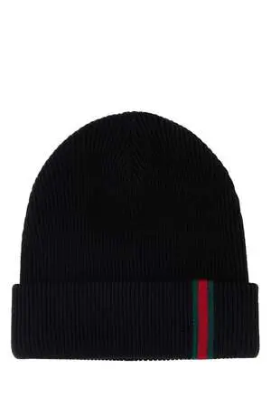 Gucci Wool Ribbed Beanie Hat - Black