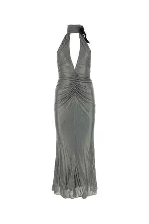 Alessandra Rich Halterneck Ruched Viscose Gown
