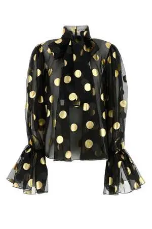 Dolce & Gabbana Polka Dot Silk Knit Blouse With Pussy Bow