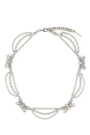 Alessandra Rich Embellished Metal Necklace With Glass, Min/max Circumference 41-48 Cm - Silver