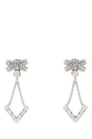 Alessandra Rich Embellished Metal Earrings With Glass Detail, 8 Cm X 3 Cm - Silver