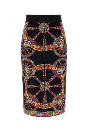 Dolce & Gabbana Charmeuse Midi Skirt With Statement Print