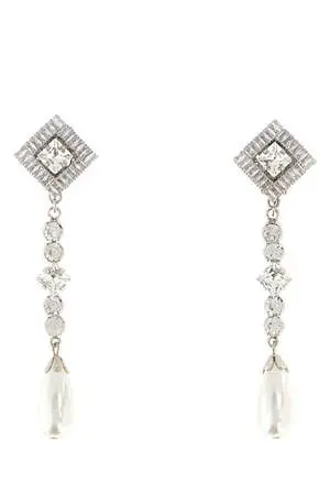 Alessandra Rich Mini Embellished Metal Earrings 10.5 Cm X 2.5 Cm - Silver
