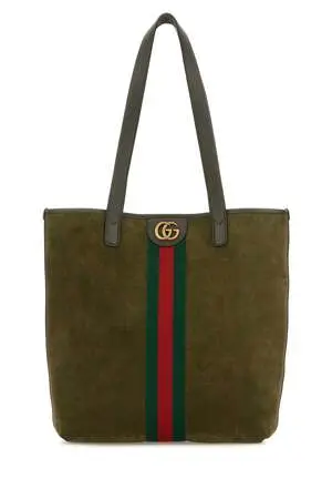Gucci Suede Ophidia Shopping Handbag With Antiqued Golden Hardware, 30 X 36 X 12.5 Cm - Green