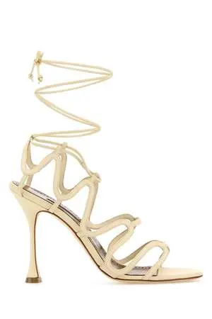 Manolo Blahnik Cream Leather Fawda Sandals With 10.5 Cm Heel
