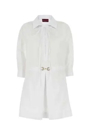 Gucci Cotton Poplin Shirt Dress With Tie Neck - White