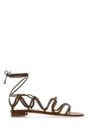 Manolo Blahnik Leather Flat Sandals With Tie Fastening