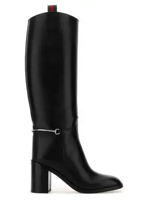 Gucci Leather Heel Boots - Black