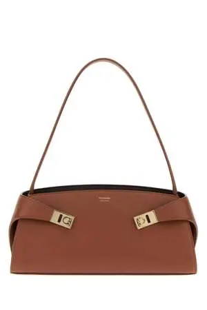 FERRAGAMO Caramel Leather Hug Shoulder Handbag - Camel