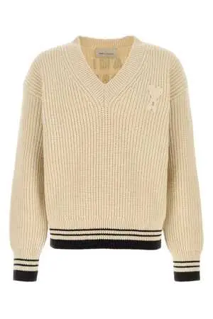 AMI Paris Ivory Wool-blend Crewneck Sweater - White