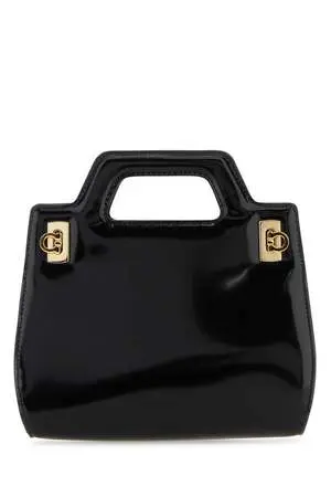 FERRAGAMO Mini Leather Wanda Handbag With Golden Hardware - Black