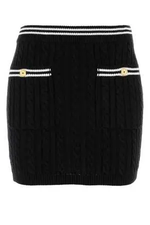 Alessandra Rich Cable Knit Mini Skirt With Gold Button Detail