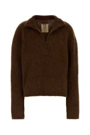 UMA WANG Oversize Stretch Alpaca Blend Polo Shirt - Brown