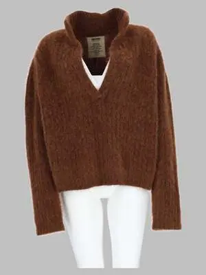 UMA WANG Oversize Stretch Alpaca Blend Polo Shirt - Brown