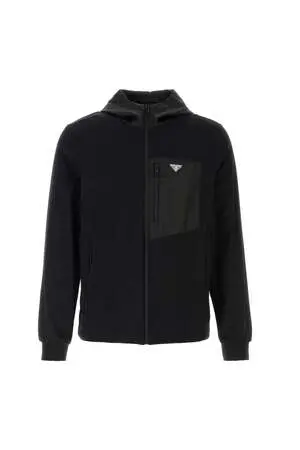 Prada Stretch Cotton Sweatshirt With Hood And Recycled Nylon Details - Black