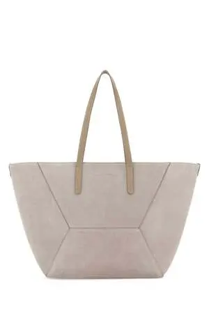 Brunello Cucinelli Suede Shopping Handbag With Ruthenium Finish, 30 X 30 X 22 Cm - Grey