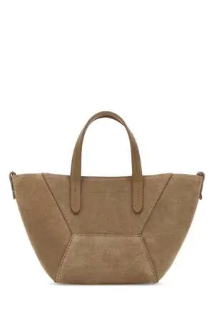 Brunello Cucinelli Mini Suede Handbag With Ruthenium Finish - Camel