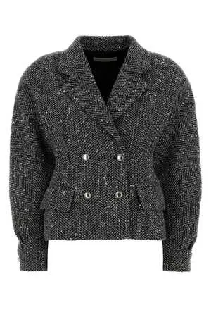 Alessandra Rich Double Breasted Tweed Blazer With Notched Lapel