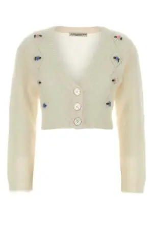 Alessandra Rich Mohair Blend Cropped Cardigan With Floral Embellishments