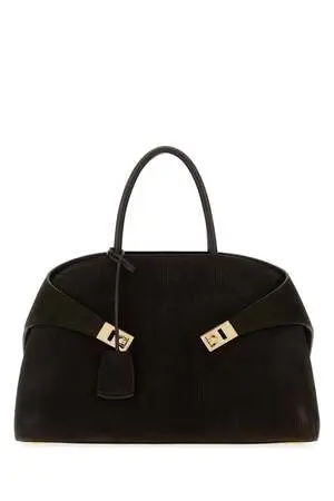 FERRAGAMO Ferragamo Medium Hug Suede Handbag Brown