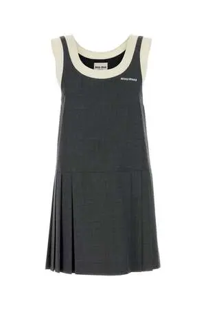 Miu Miu Dark Wool Mini Dress - Grey