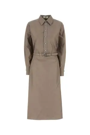 Fendi Cappuccino Poplin Shirt Dress With Belt - Beige O Tan
