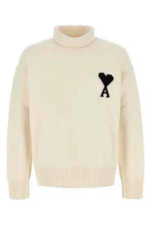 AMI Paris 100% Virgin Wool Crew Neck Sweater - White