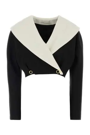 Alessandra Rich Stretch Crepe Cropped Blazer With Contrast Lapel
