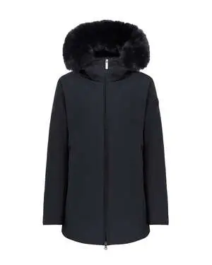 COLMAR Long Hooded Puffer Coat With Faux Fur Trim - Black