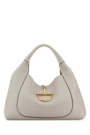 Gucci Large Leather Shoulder Handbag With Gold-tone Hardware - Grey