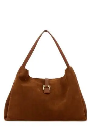 FERRAGAMO Suede Shopping Handbag, 38 X 25 X 15 Cm - Camel