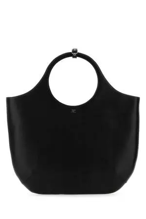 COURREGES Large Leather Holy Handbag With Silver-tone Hardware - Black