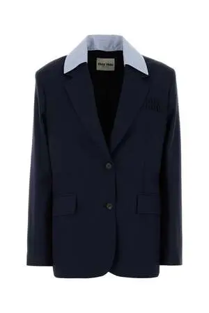 Miu Miu Virgin Wool Blazer With Viscose Lining - Blue